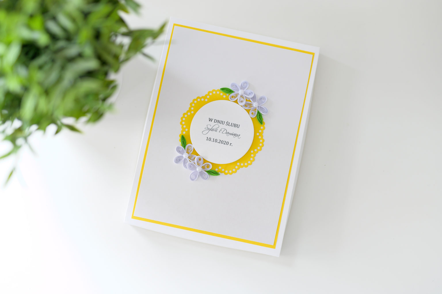 Handmade Yellow Wedding Card in a Box - Paper Paradise