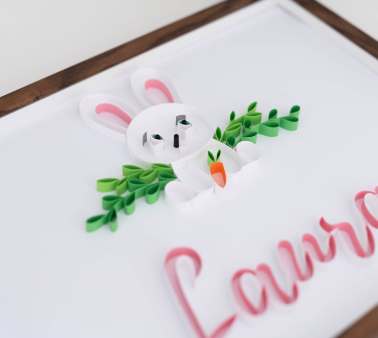 Baby Girl Name Sign - Cute Paper Bunny - Paper Paradise